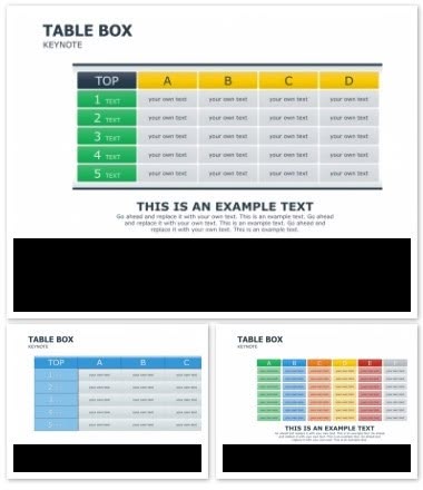 Professional Table Box Keynote charts for presentation