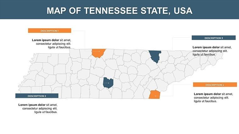 USA Maps: PowerPoint Map of Tennessee, PPT, Download Template