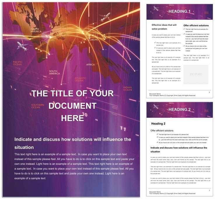 3D Map Flights Word document template design